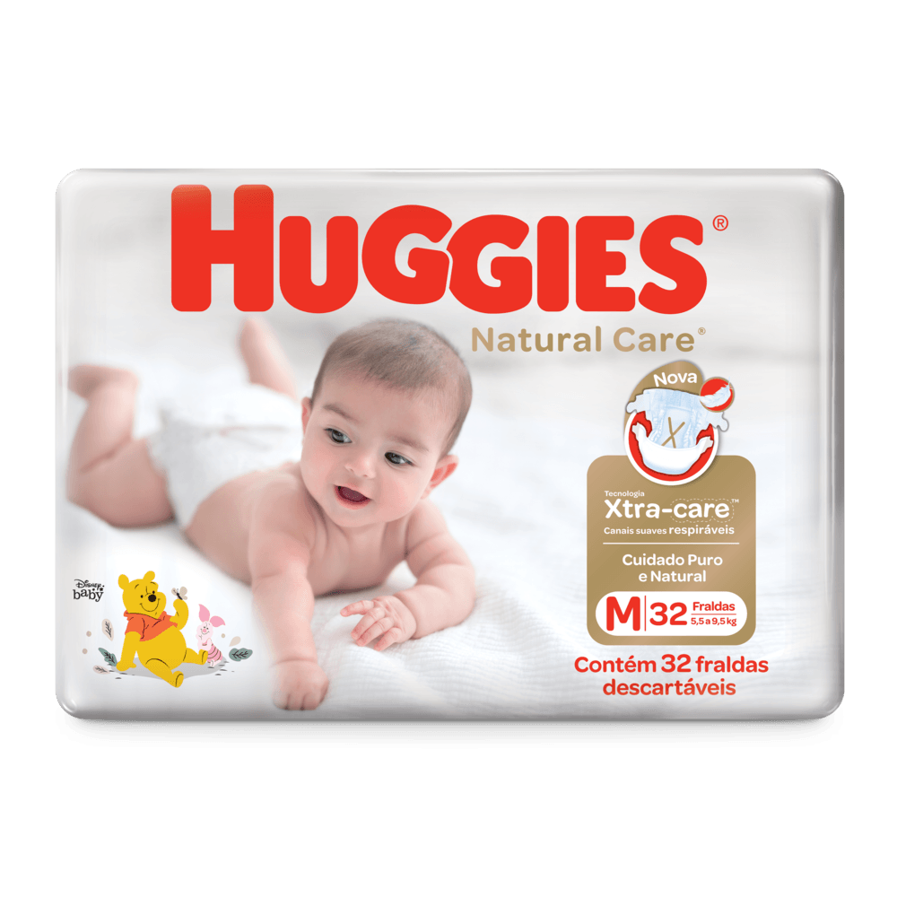 Fralda Huggies Natural Care Mega M com 32 Unidades - anossadrogaria