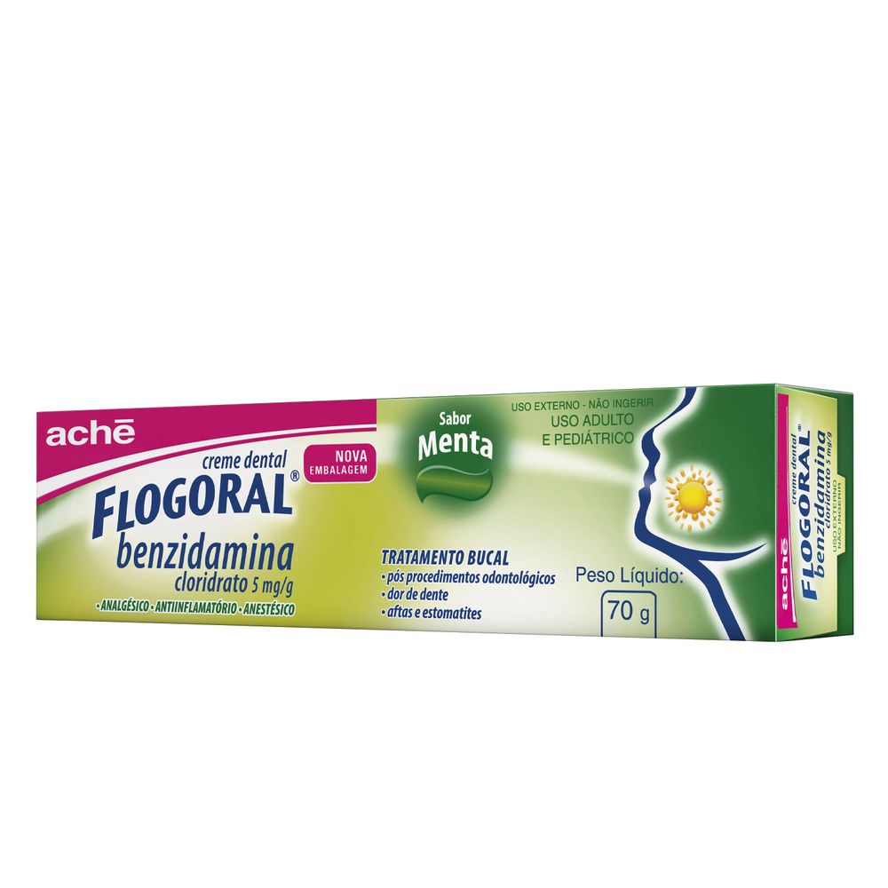 Creme Dental Flogoral Benzidamina Sabor Menta 70g - anossadrogaria