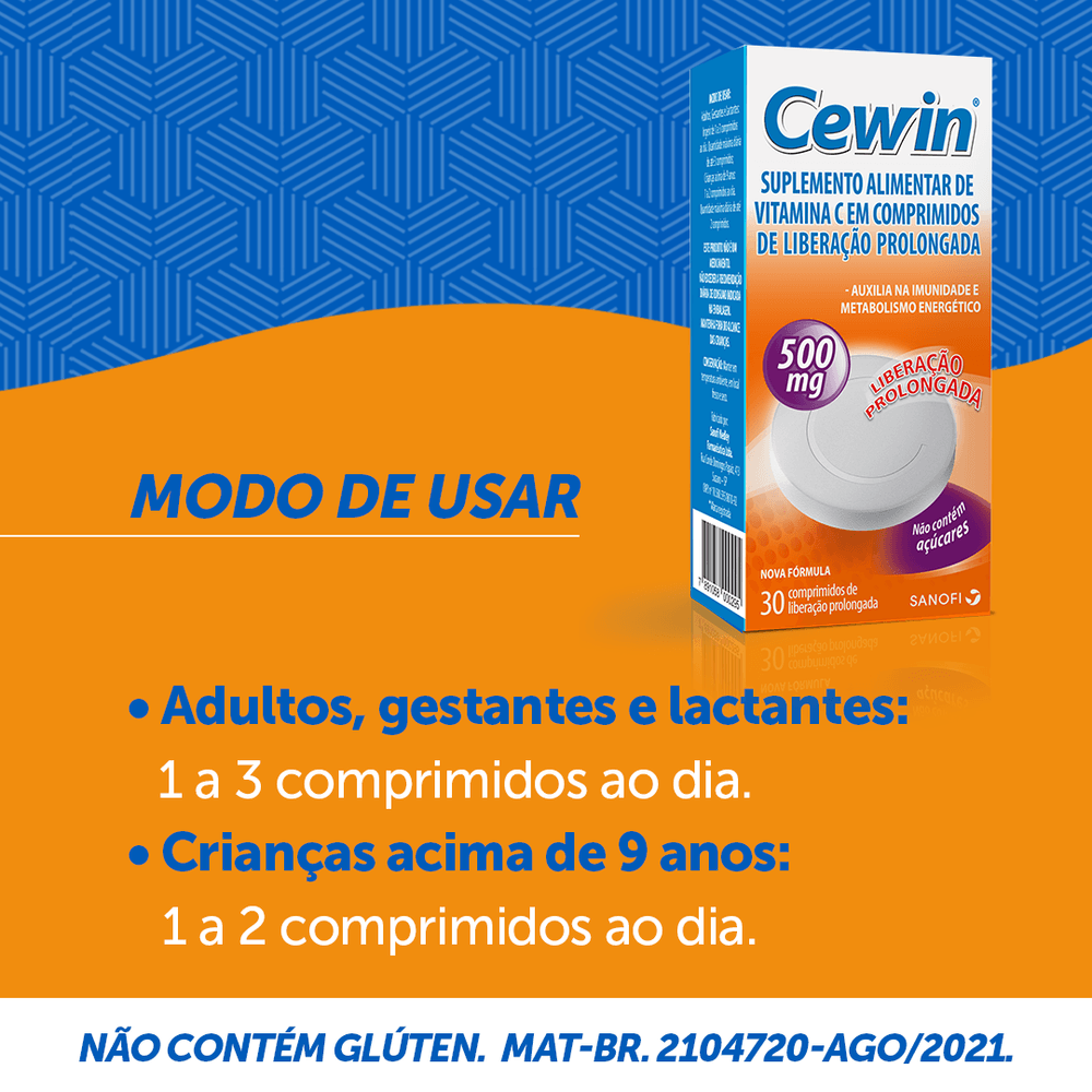 Vitamina C Cewin 500mg com 30 Comprimidos - anossadrogaria