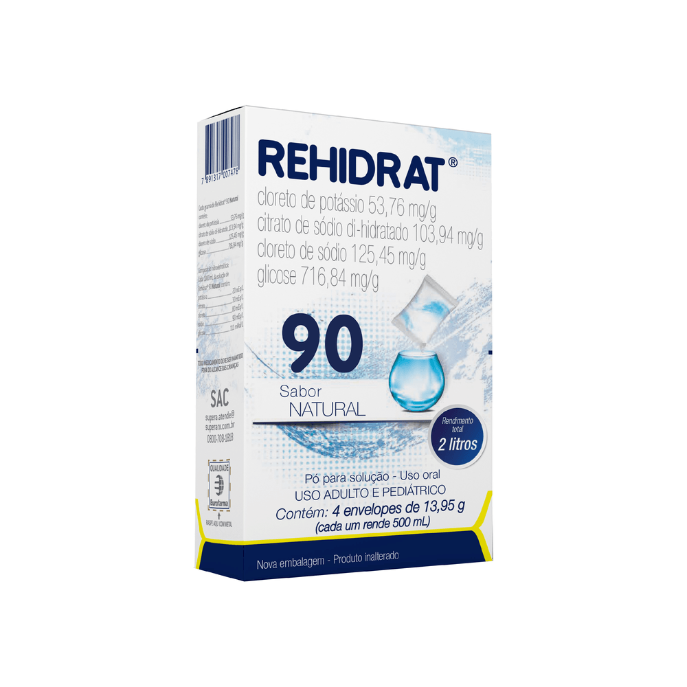 Rehidrat 90 Sabor Natural Pó com 4 Envelopes - anossadrogaria